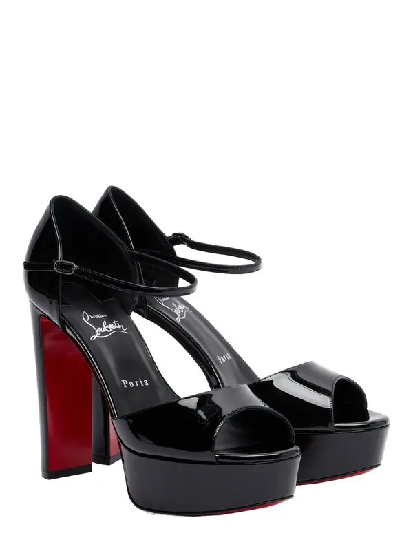 CHRISTIAN LOUBOUTIN Patent Leather Platform Sandals - Black