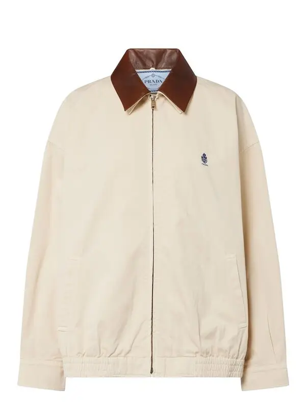 Prada Oversized Cotton Blouson Jacket With Leather Trim - Beige
