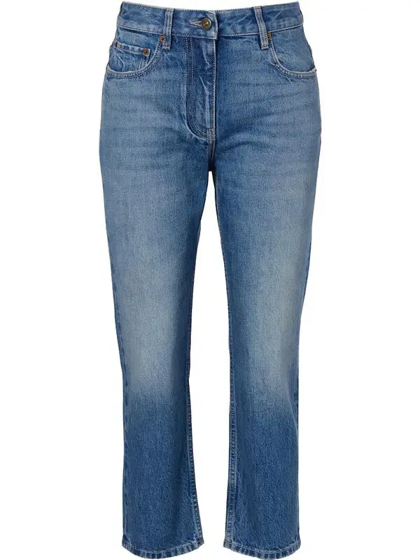 Valentino Garavani Cropped Faded Straight Jeans - Blue