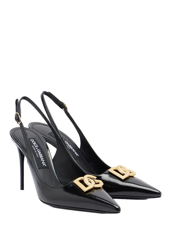 Dolce & Gabbana Patent Leather Pointed Toe Slingback Pumps - Black