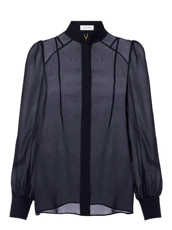 Alexander McQueen Wishbone Silk Crêpe De Chine Shirt - Blue