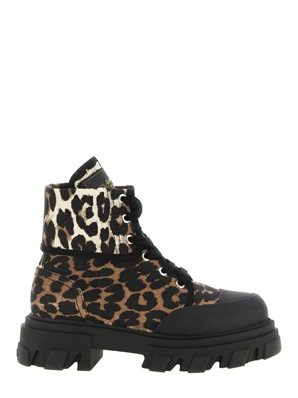GANNI Leopard Print Denim Ankle Boots - Multicolor