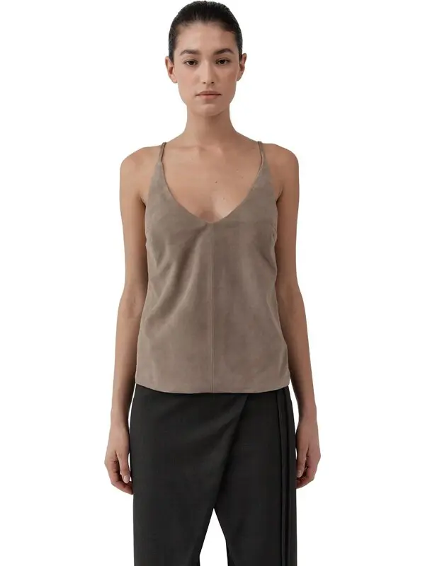 ST. AGNI Suede Low Back Tie Top - Earth
