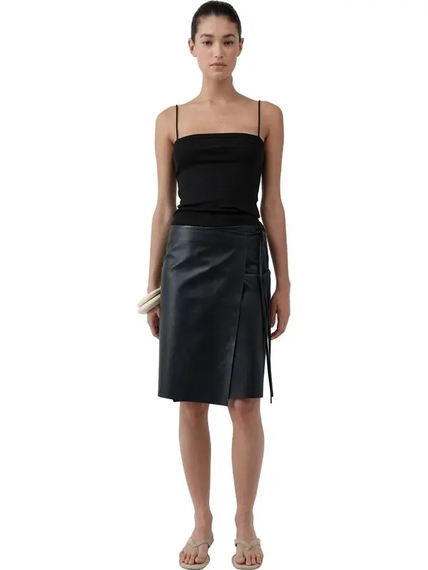 ST. AGNI Leather Everyday Wrap Skirt - Black