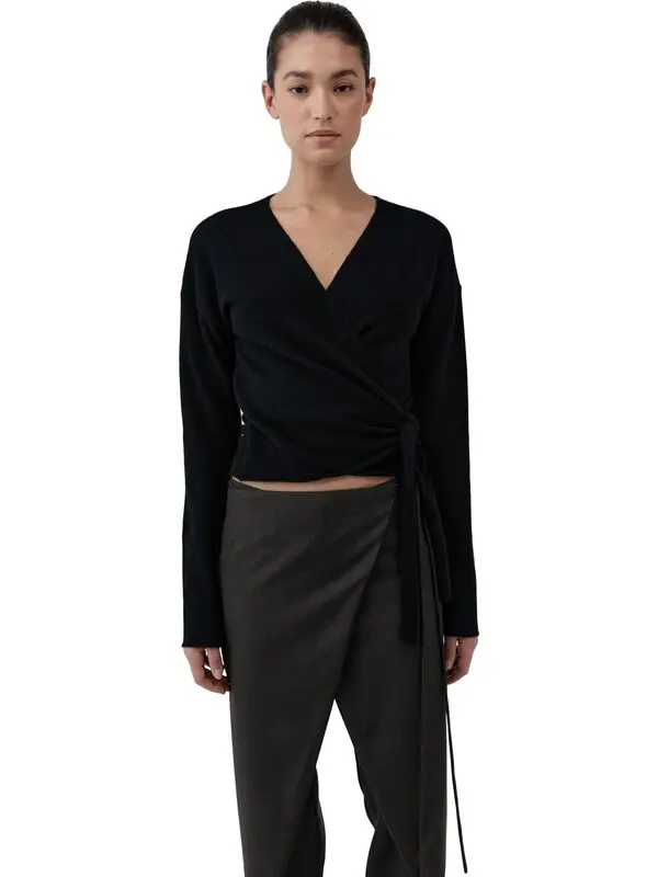 ST. AGNI Cashmere Wrap Cardigan - Black