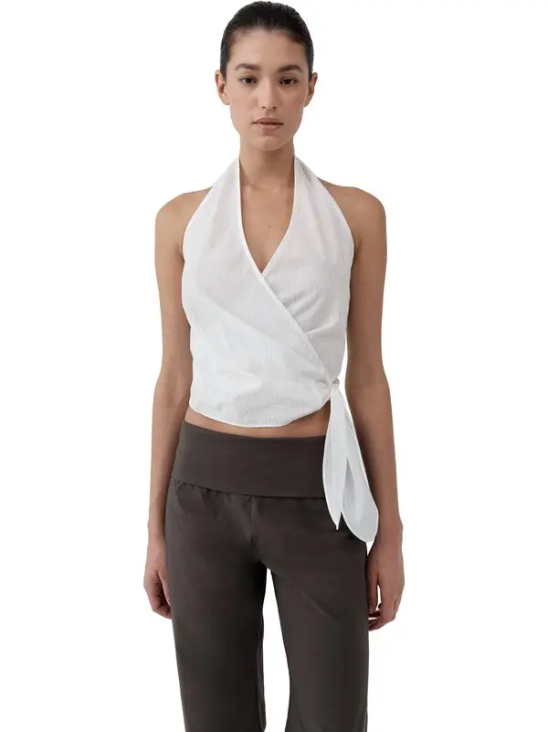 ST. AGNI Pinstripe Halter Wrap Top - White