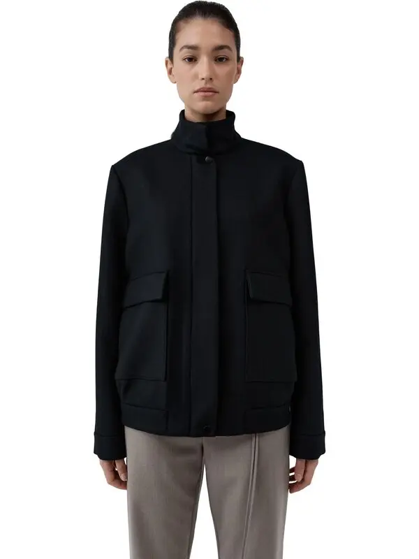 ST. AGNI Wool Longline Bomber Jacket - Black