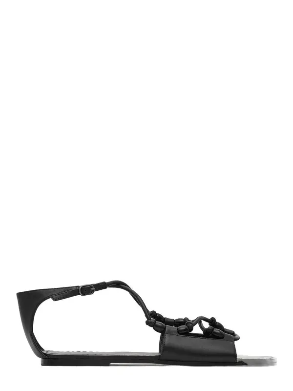 ST. AGNI Beaded Detail Flat Sandals - Black