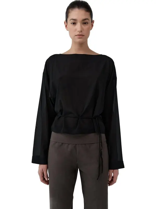 ST. AGNI Stretch Silk Bateau Top - Black