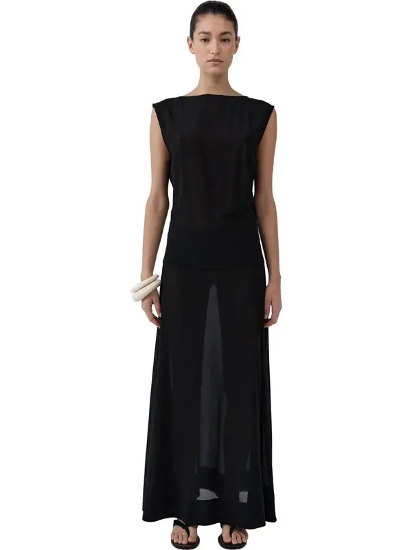 ST. AGNI Stretch Silk Bateau Dress - Black