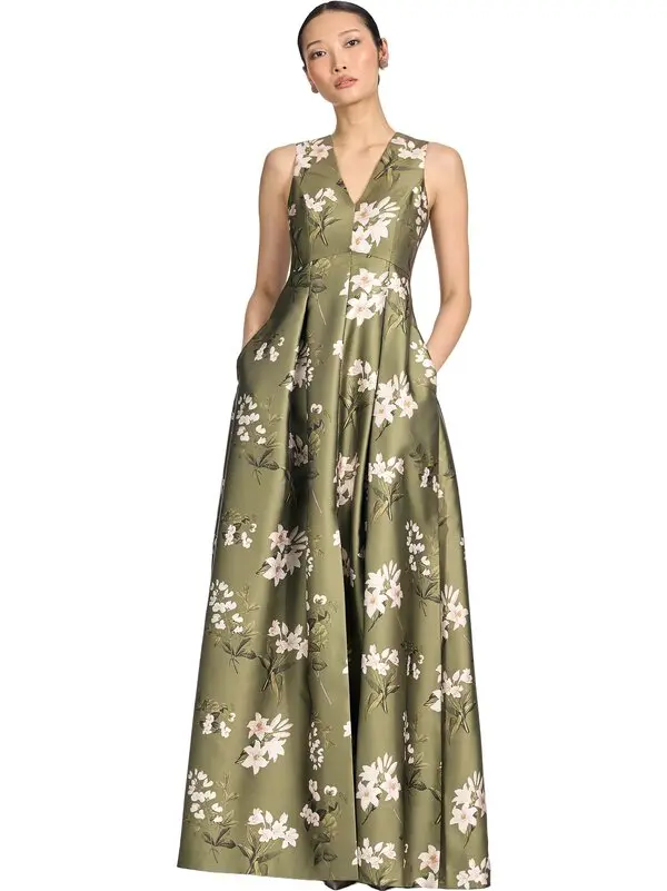 Sachin & Babi Floral Print Mikado Ball Gown - Moss Formosa