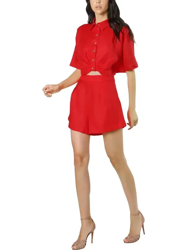 MIA PECULIAR Tailored Linen Shorts - Red