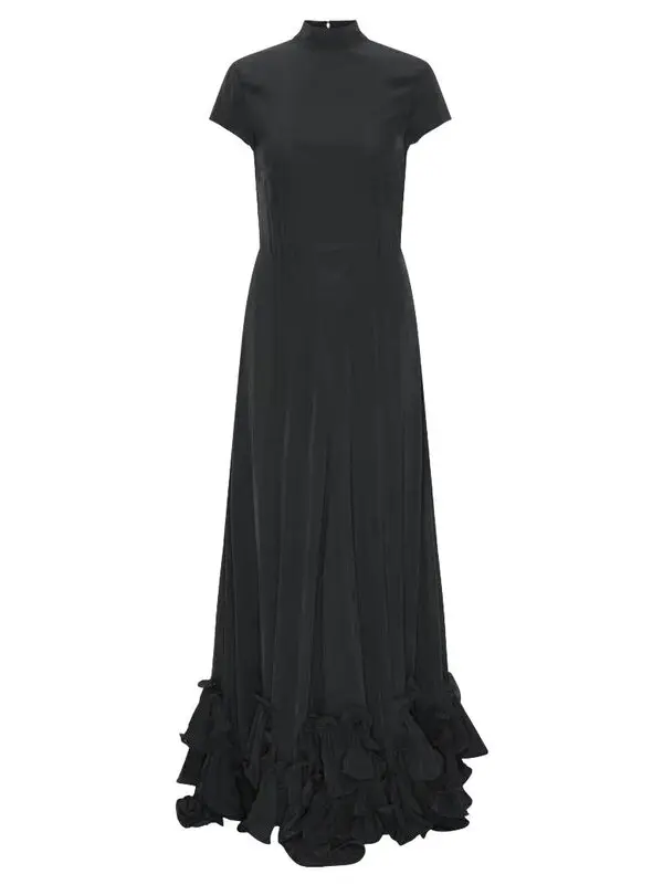 ROTATE BY BIRGER CHRISTENSEN Ruffled Mock Neck Maxi Dress - Black