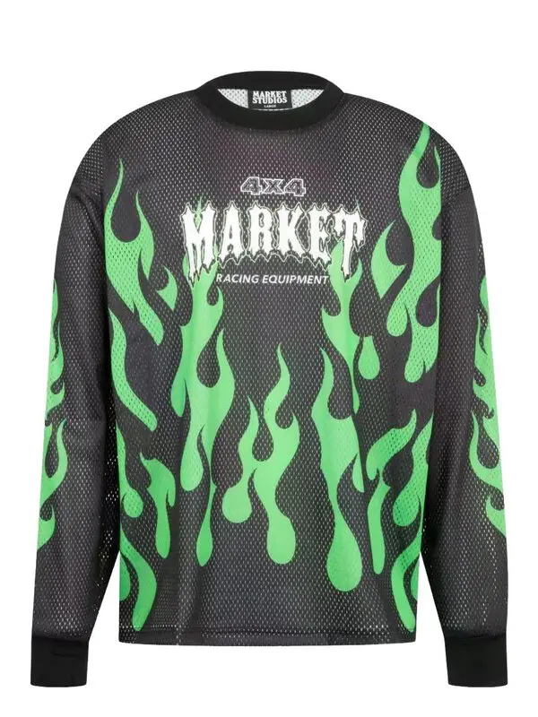 MARKET Toxic Flames Mesh Long Sleeve T-shirt - Black
