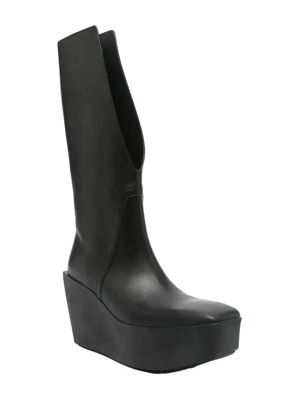 Rick Owens 110mm Leather Platform Biker Boots - Black