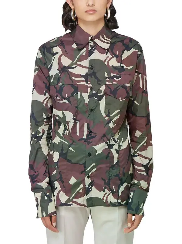 Kwaidan Editions Camouflage Print Point Collar Shirt - Green