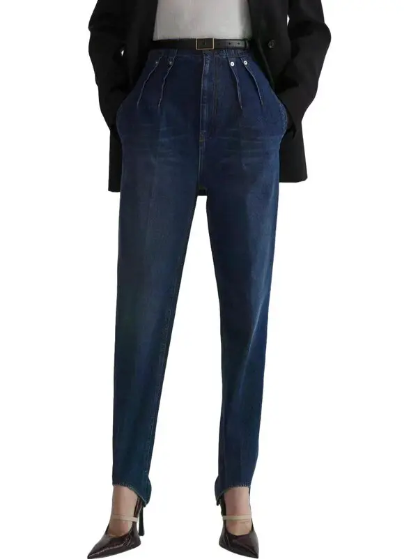 MUGLER High Waisted Pleated Denim Pants - Blue