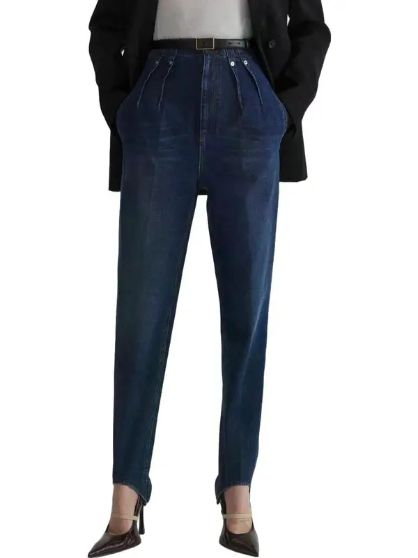 MUGLER High Waisted Pleated Denim Pants - Blue
