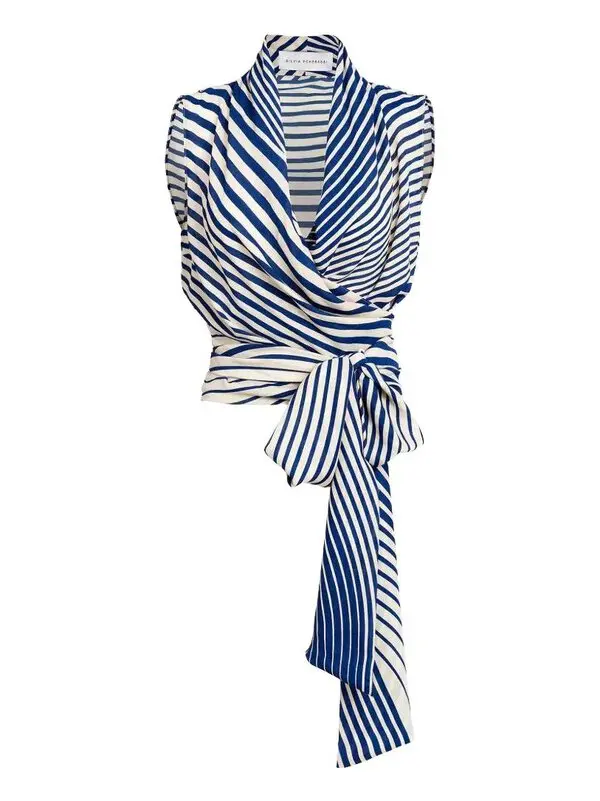 Silvia Tcherassi Joaquina Stripe Print Blouse - Blue