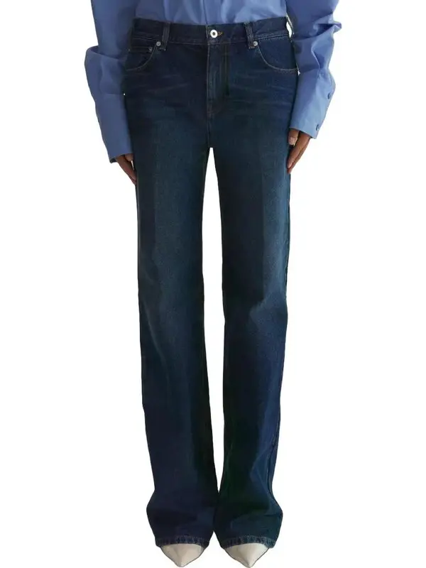 MUGLER Low Waist Pleated Denim Pants - Blue