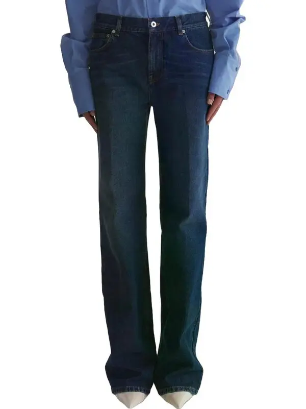 MUGLER Low Waist Pleated Denim Pants - Blue