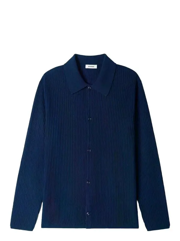 Sandro Ribbed Knit Shirt-collar Cardigan - Blue