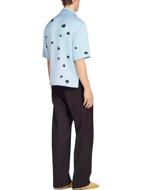 Sandro Flock-print Floral-pattern Shirt - Blue