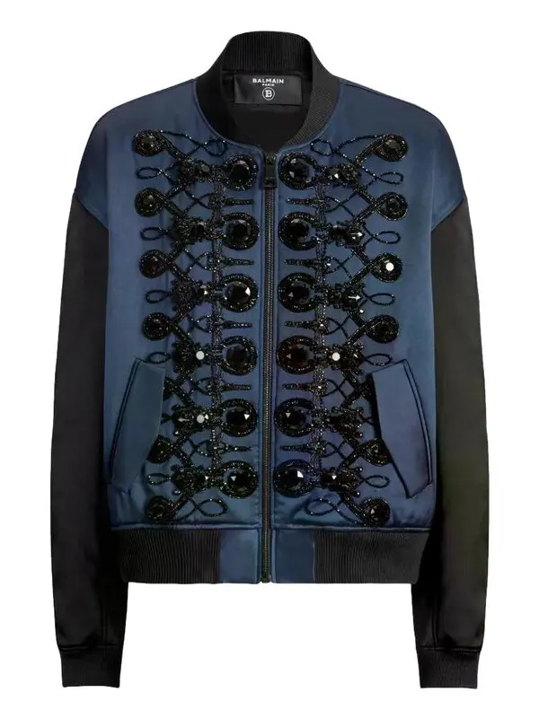 Balmain Satin Bomber Jacket With Frogging - Blue