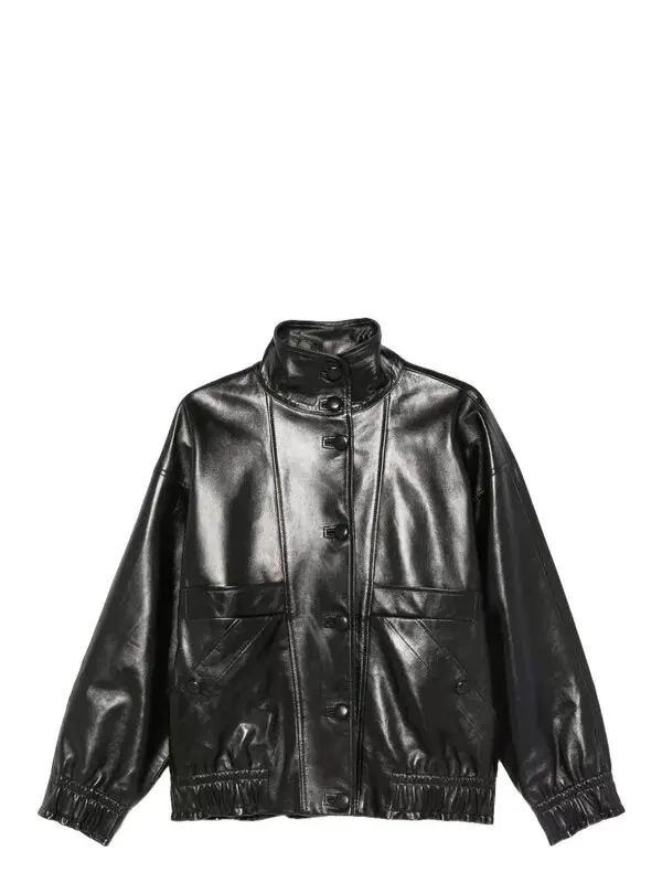 Sandro Oversized Leather Jacket - Black