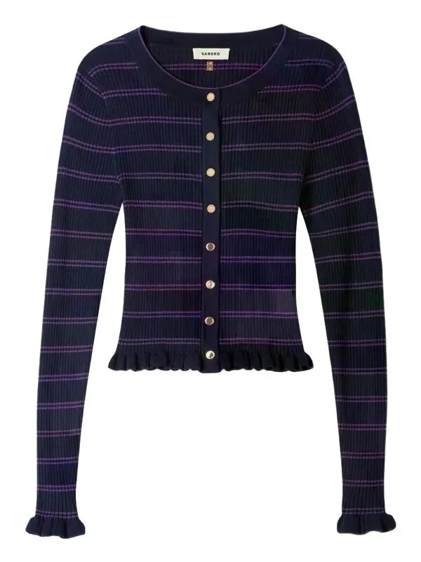 Sandro Striped Ruffle-trim Cardigan - Blue