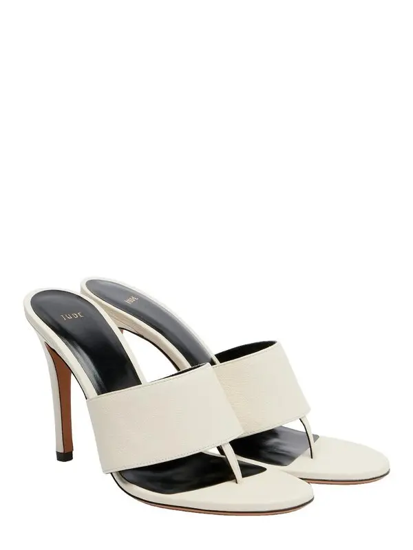JUDE Leather Thong Heeled Sandals - White