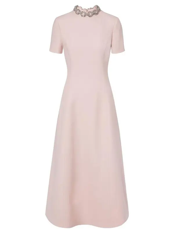 Valentino Garavani Crepe Couture Embellished Midi Dress - Pink