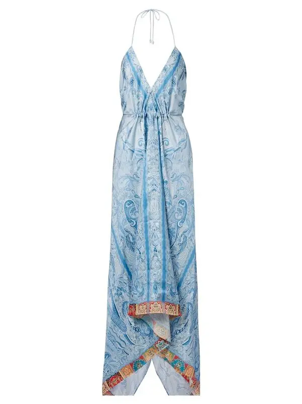 Etro Paisley Asymmetrical Silk Maxi Dress - Blue