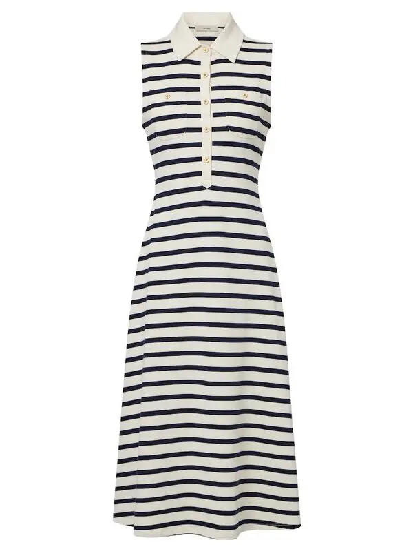 FRAME Sea Breeze Striped Cotton Polo Dress - White