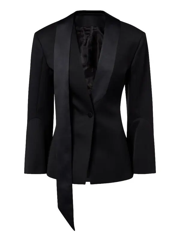 Attico Virgin Wool Blazer With Satin Trim - Black