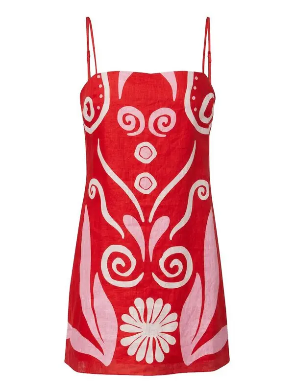 CALA DE LA CRUZ Ancona Printed Linen Minidress - Red