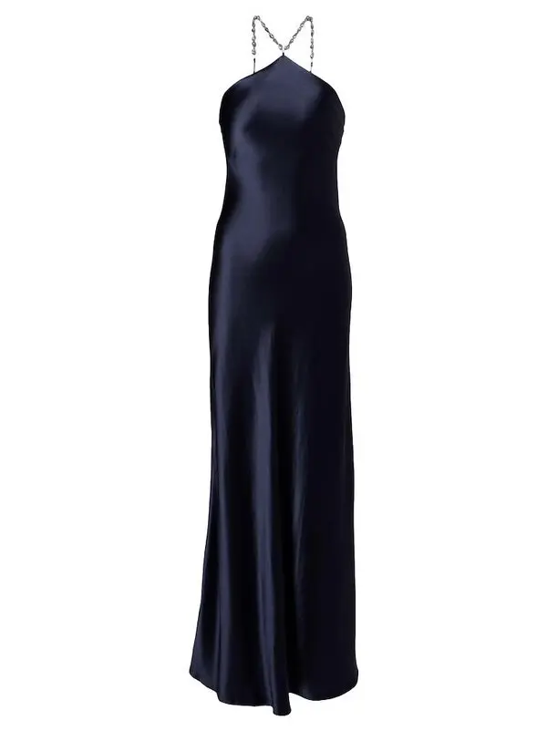 Staud Cadence Halterneck Satin Slip Dress - Blue