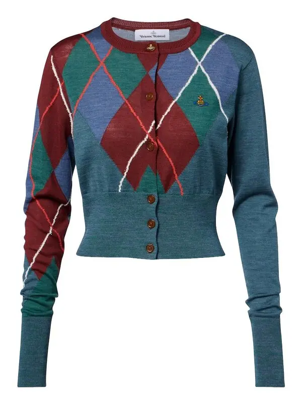 VIVIENNE WESTWOOD Argyle Wool And Cotton Cardigan - Blue