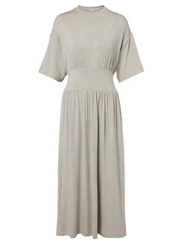 TOTEME Gathered Midi Dress In Pale Melange - Grey