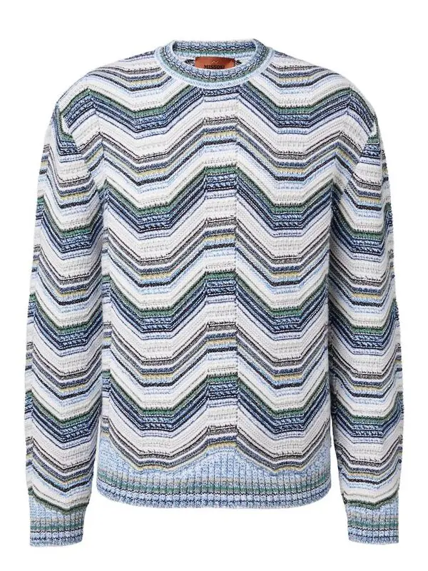 Missoni Wave Patterned Wool And Cotton-blend Sweater - Blue