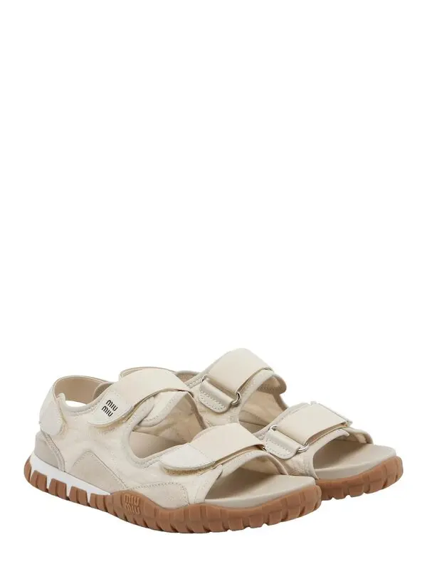 Miu Miu Leather-trimmed Velcro Sandals - Beige