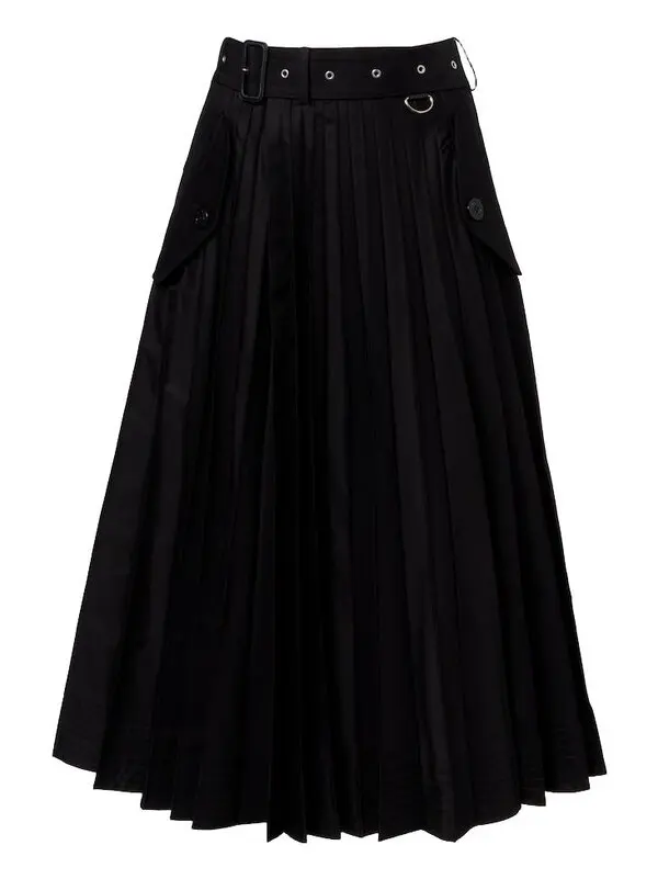Sacai Belted Cotton-blend Gabardine Midi Skirt - Black