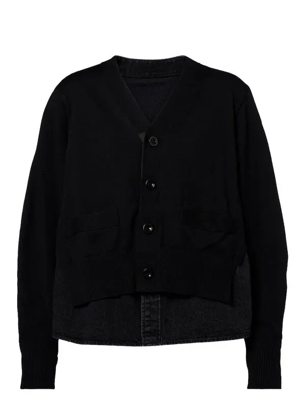 Sacai Paneled Cotton-blend Cardigan - Black