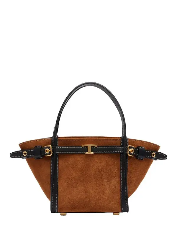 TOD'S T Signature Mini Suede Top-handle Bag - Brown