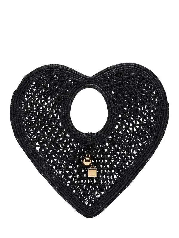 Jacquemus Spiaggia Coeur Raffia Top-handle Bag - Black