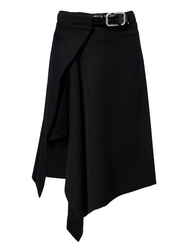 Attico Asymmetrical Virgin Wool Wrap Skirt - Black