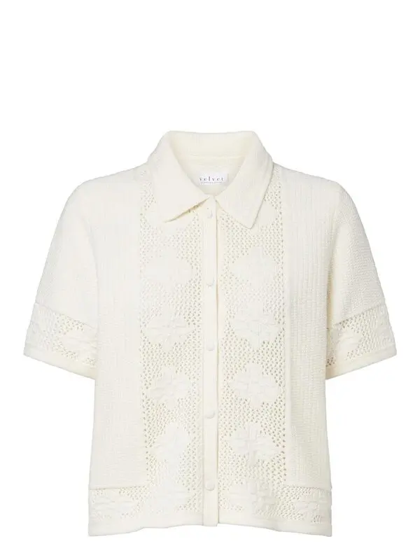 Velvet By Graham & Spencer Rosemond Open-knit Cotton And Cashmere Top - White