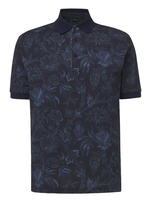 Etro Floral Cotton Pique Polo Shirt - Blue