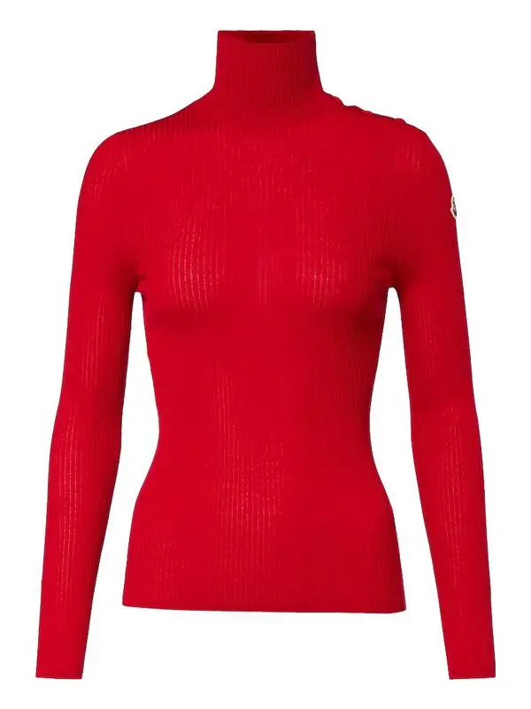 Moncler Virgin Wool Ribbed Turtleneck Sweater - Red