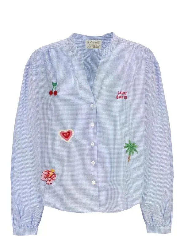MC2 SAINT BARTH Liona Gingham Embroidered Shirt - Blue